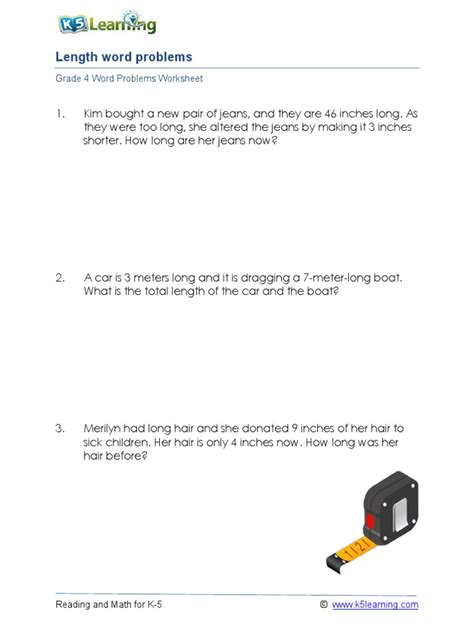 Worksheetsmathgrade 4 Length Word Problems C Pdf Pdf