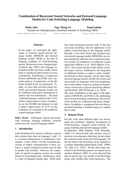 Pdf Combination Of Recurrent Neural Networks And Factored Language Models For Code Switching