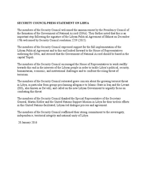 Security Council Statement On Libya Gna Pdf Politics Law