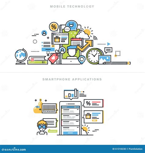 flat line design concepts for mobile apps and services stock vector illustration of
