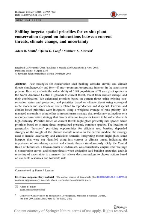 Shifting Targets Spatial Priorities For Ex Situ Plant Conservation