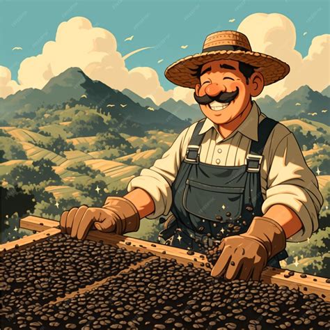 Homem Colombiano Em Traje Tradicional De Colhedor De Café Vetor