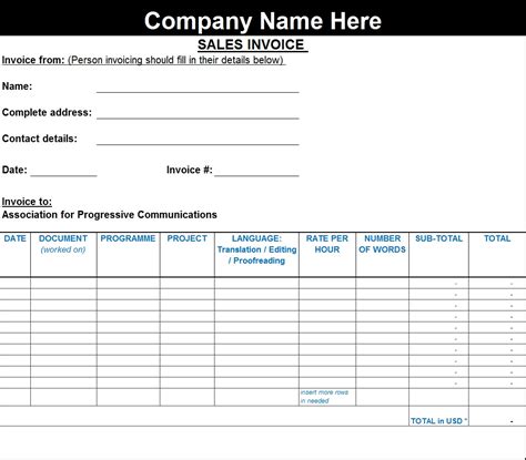 Sales Invoice Template Excel Word Template