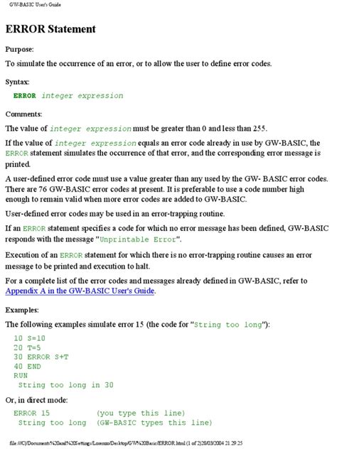 Error Statement Purpose Pdf