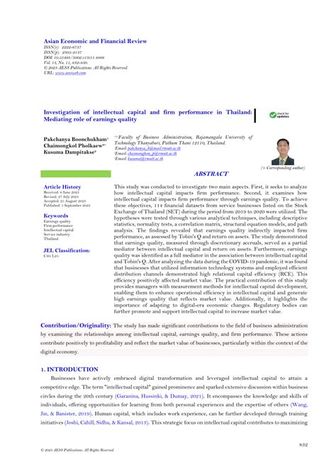 Pdf Investigation Of Intellectual Capital And Firm Performance In Thailand Mediating Role Of