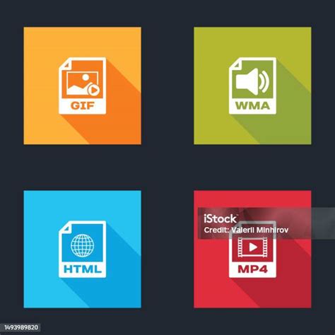  파일 문서 Wma Html 및 Mp4 아이콘을 설정합니다 벡터 검은색에 대한 스톡 벡터 아트 및 기타 이미지 검은색 그림자 긴 Istock