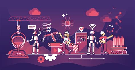 Cobots As Robots Collaboration With Humans In Manufacturing Outline Concept Stock Vector