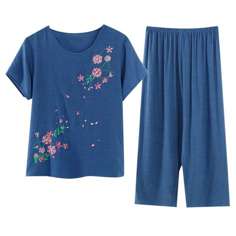 Horkkom Womens Cotton Pajama Sets Plus Size Floral Print Short Sleeve