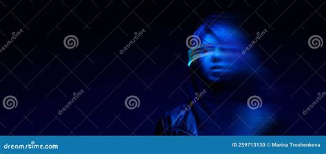 Woman Is Using Augmented Reality Headset Concept Of Virtual Augmented