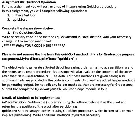 Solved Assignment Quicksort Operation For This Chegg
