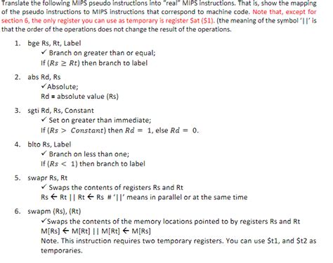 Solved Translate The Following Mips Pseudo Instructions Into