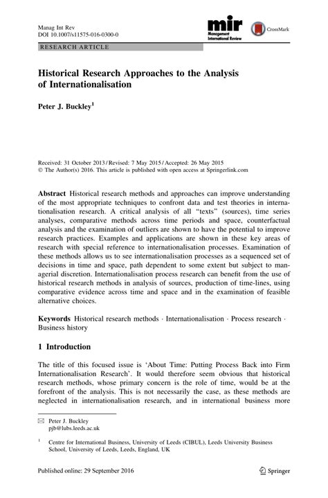 Pdf Historical Research Approaches To The Analysis Of