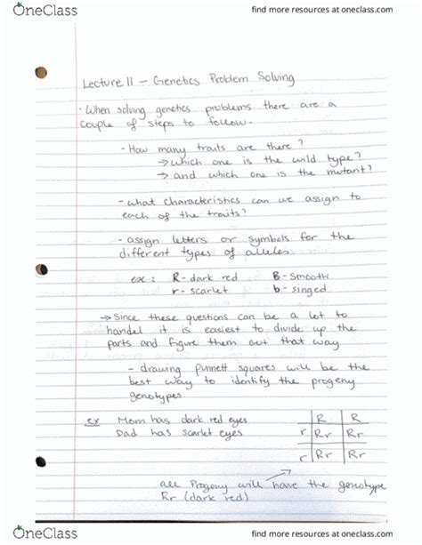 Biol 121 Lecture 11 Genetics Problem Solving Oneclass