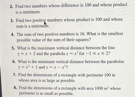 Solved 2 Find Two Numbers Whose Difference Is 100 And Whose