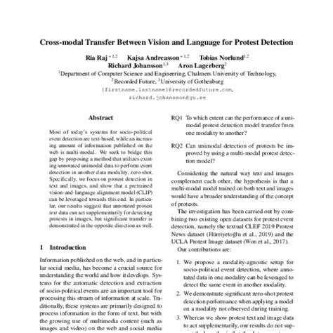 Cross Modal Transfer Between Vision And Language For Protest Detection Acl Anthology