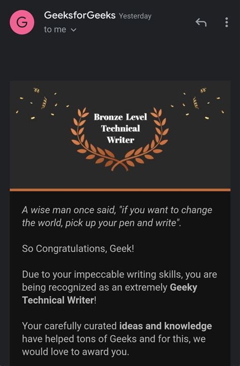 Manandeep Singh On Linkedin Geeksforgeeks Gfg Technicalcontentwriter Bronze Level Thankyou