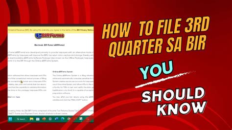 How To File 3rd Quarter Sa Bir Online Using Ebir Forms Bir Tax Filing Youtube