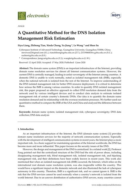 Pdf A Quantitative Method For The Dns Isolation Management Risk Estimation
