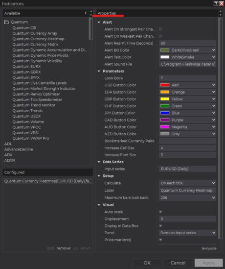 Currency Heatmap For Ninjatrader 8 Information And Configuration Quantum Trading Indicators