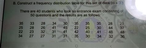 Solved B Construct A Frequency Distribution Table For This Set Of
