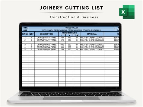 Joinery Cutting List Schedule Template Microsoft Excel Digital Template Etsy