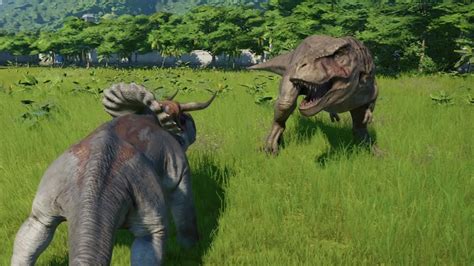 T Rex Vs Nasutoceratops Jurassic World Evolution Youtube