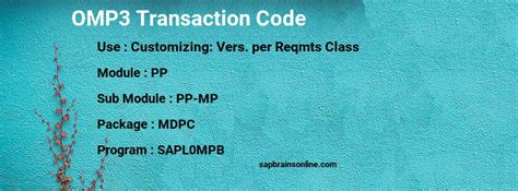 OMP3 SAP Tcode For Customizing Vers Per Reqmts Class
