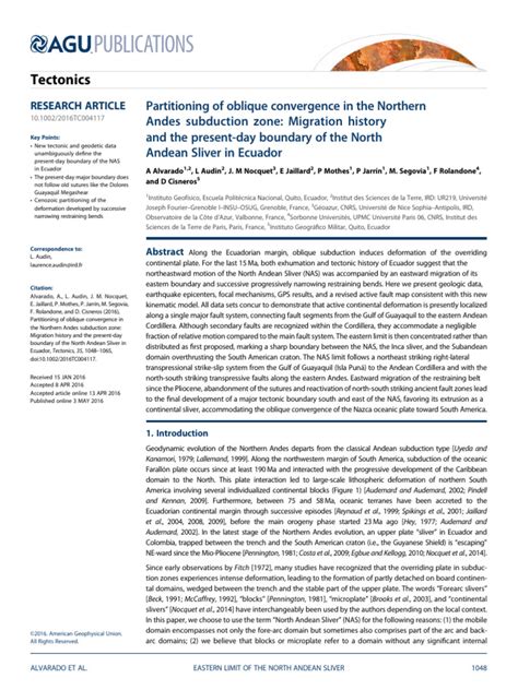 2016 Alvaradoetal Partitioning Of Oblique Convergence In The Northern Pdf Fault Geology