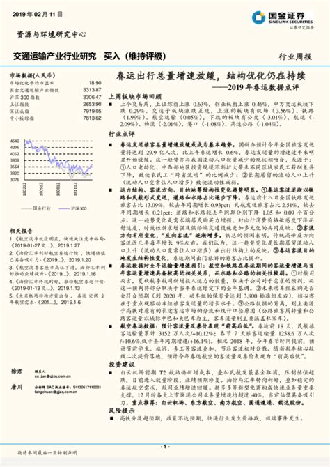 交通运输产业行业研究周报：2019年春运数据点评：春运出行总量增速放缓，结构优化仍在持续