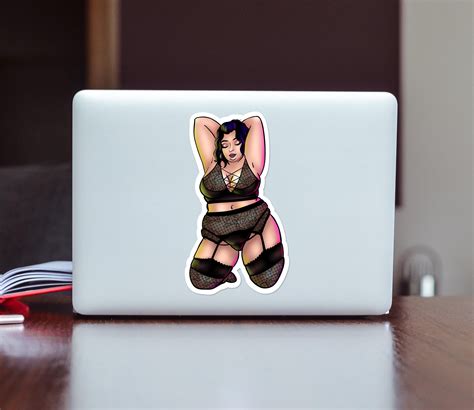Plus Size Pinup Girl In Lingerie Sticker Black Haired Sexy Etsy