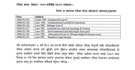 3 years llm third year partial exam schedule tribhuvan university