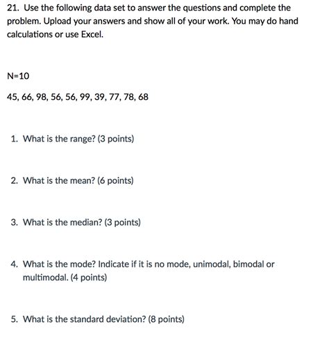 Solved Use The Following Data Set To Answer The Questions