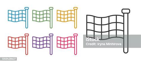 흰색 배경에 격리된 줄 체크 표시 아이콘을 설정합니다 경주 플래그 다채로운 아이콘을 설정합니다 벡터 경쟁에 대한 스톡 벡터 아트 및 기타 이미지 Istock