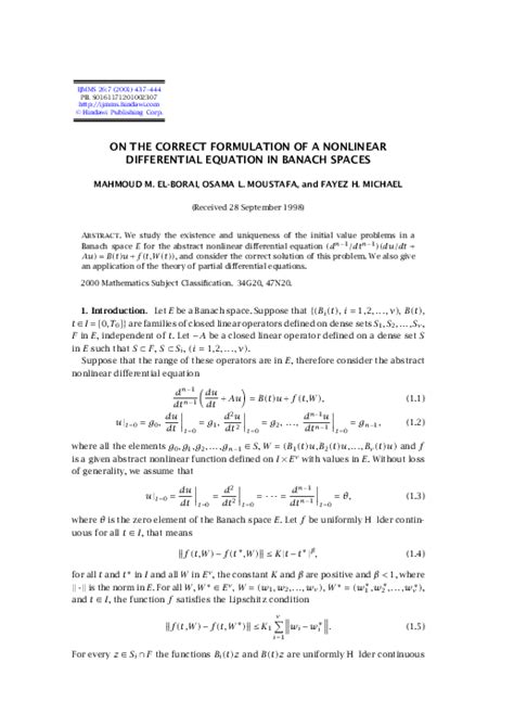 Pdf On The Correct Formulation Of A Nonlinear Differential Equations In Banach Space