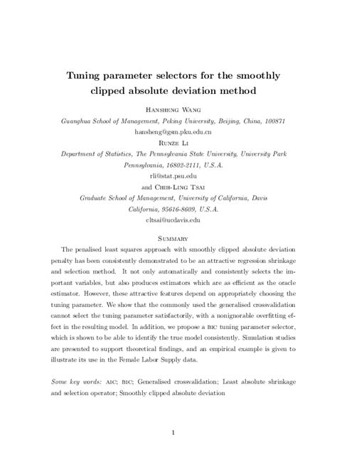 Pdf Tuning Parameter Selectors For The Smoothly Clipped Absolute Deviation Method