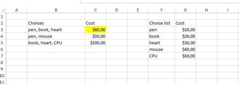 Sum Different Values From List If Contained In Once Cell Rexcel