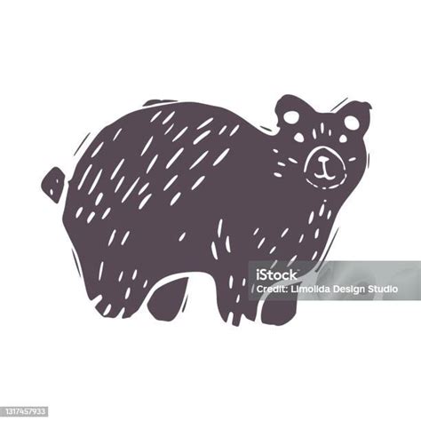 손 조각 대담한 블록 인쇄 곰 아이콘 클립 아트 민속 일러스트 디자인 요소 현대 보헤미안 장식 리노컷 민족 음소거 자연 색조