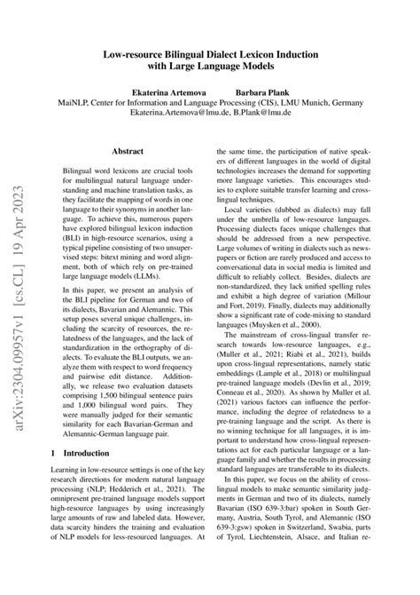 low resource bilingual dialect lexicon induction with large language models deepai
