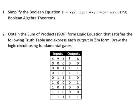 Solved 1 Simplify The Boolean Equation F Xyz Xyz Wxy