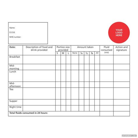 Printable Fluid Intake Chart Template Printable Templates