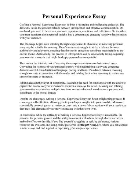 Personal Experience Essay Personal Experience Essay Sample Templates