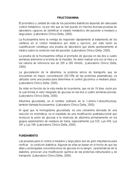 Prueba De Fructosamina En Diabéticos Pdf Diabetes Proteínas