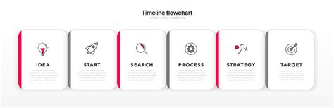 6 가지 옵션 또는 단계가 포함 된 타임 라인 인포 그래픽 디자인 비즈니스 개념에 대한 인포 그래픽 프리젠 테이션 워크 플로우