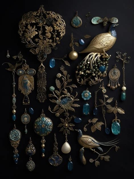 Premium Ai Image A Collection Of Jewelry Including A Peacock Peacock