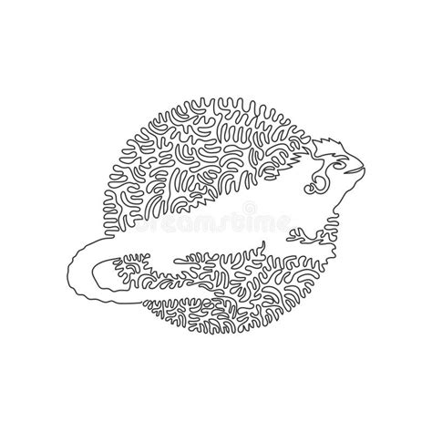 One Continuous Line Drawing Of Cute Iguana Abstract Art In Circle Stock Illustration