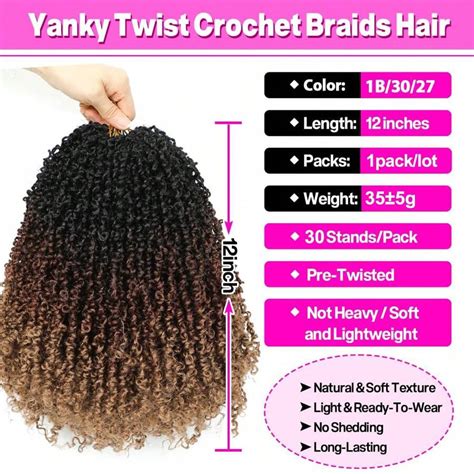 12 Inch 1 Pack Yanky Twist Crochet Hair Pre Twisted Fluffy Short Yaki