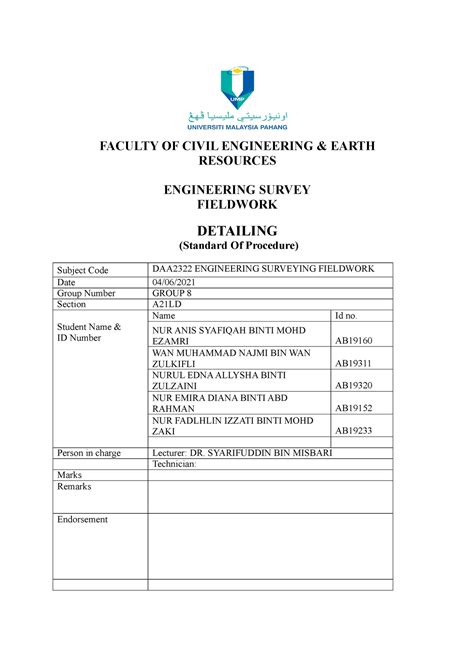 Report Detailing Engineering Surveying Faculty Of Civil Engineering