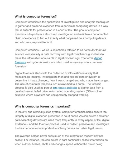 Computer Forensic What Is Computer Forensics Computer Forensics Is The Application Of Studocu