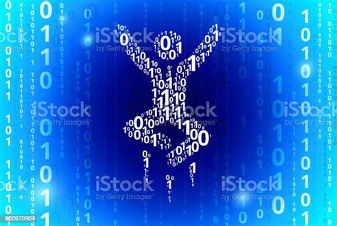 Happy Businessman Jumping Binary Code Blue Vector Pattern Background