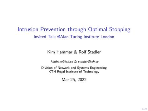 Intrusion Prevention Through Optimal Stopping Ppt